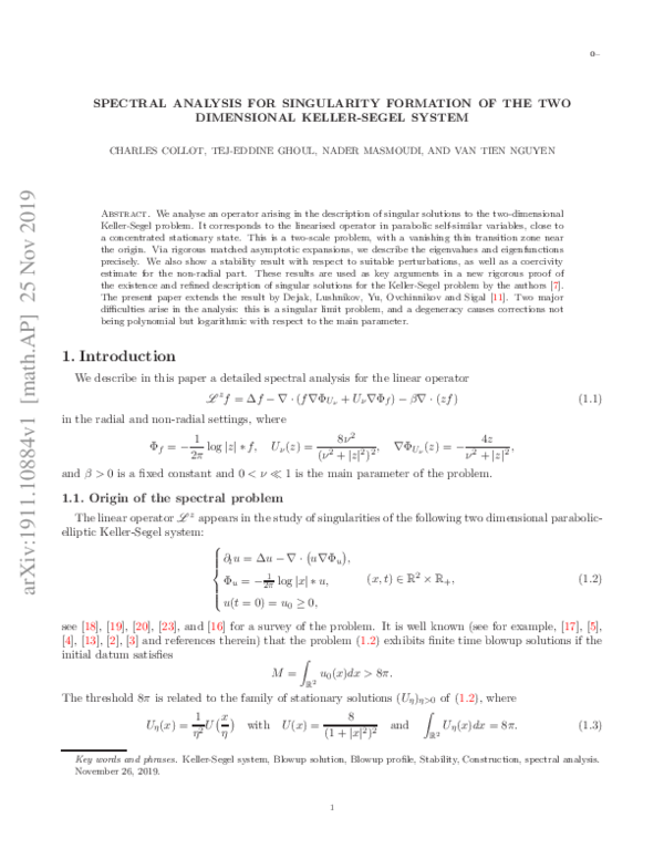 (PDF) Spectral Analysis for Singularity Formation of the Two Dimensional Keller–Segel System