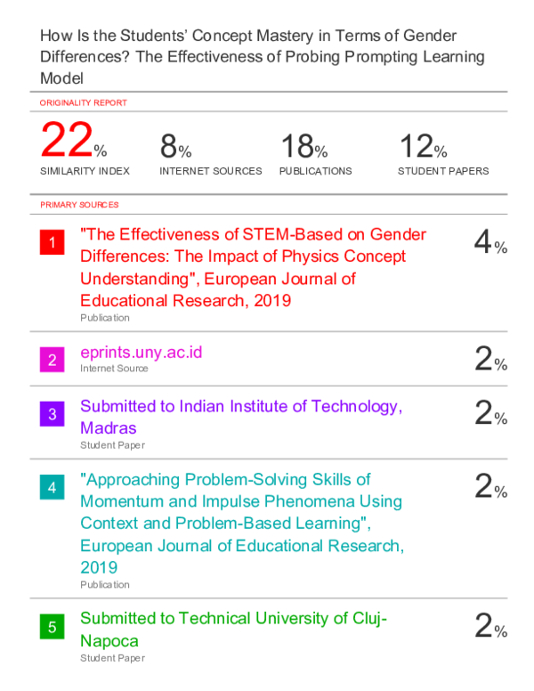(PDF) Turnitin. How Is the Students' Concept Mastery in Terms of Gender Differences? The ...