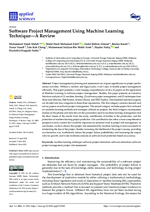(PDF) Software Project Management Using Machine Learning Technique—A Review