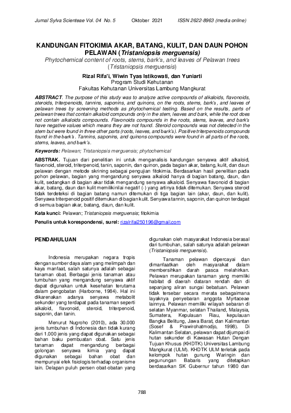 (PDF) KANDUNGAN FITOKIMIA AKAR, BATANG, KULIT, DAN DAUN POHON PELAWAN ...