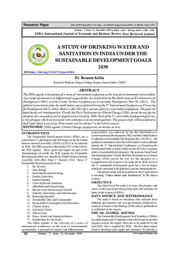(PDF) A Study of Drinking Water and Sanitation in India Under the ...