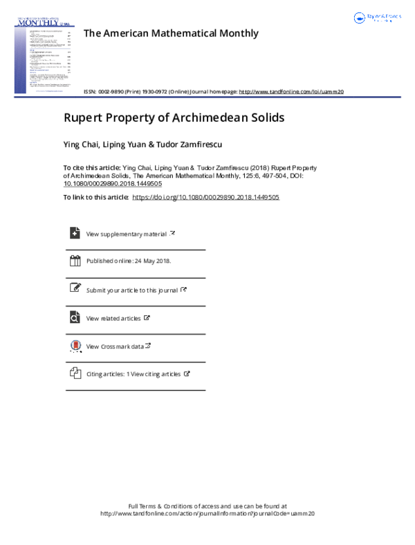 (PDF) Rupert Property of Archimedean Solids