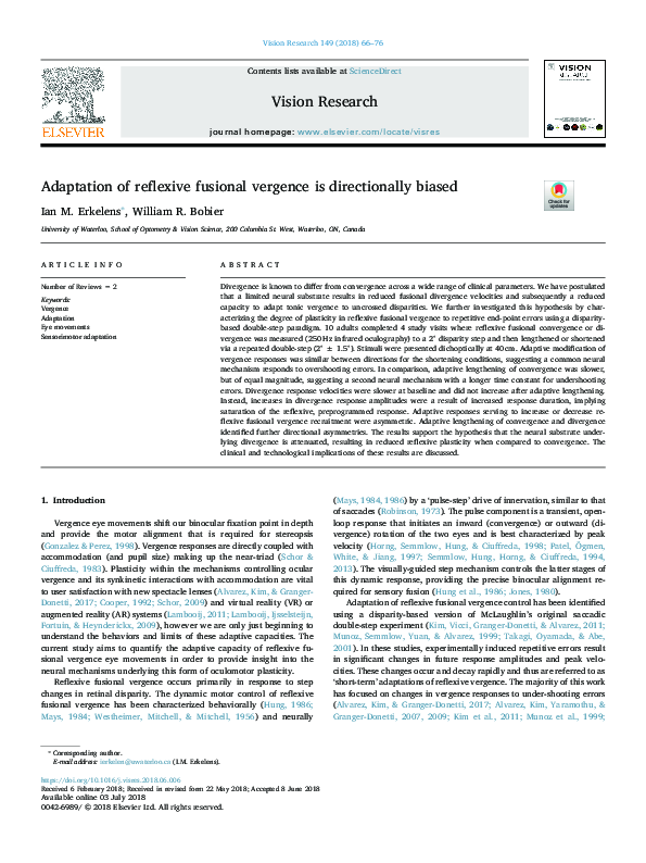 (PDF) Adaptation of reflexive fusional vergence is directionally biased ...