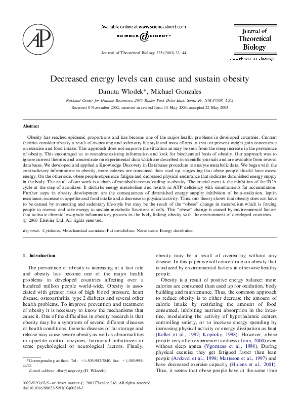 (PDF) Decreased energy levels can cause and sustain obesity