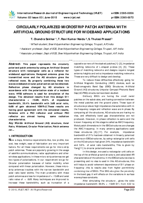 (PDF) Circularly Polarized Microstrip Patch Antenna with Artificial Ground Structure for ...