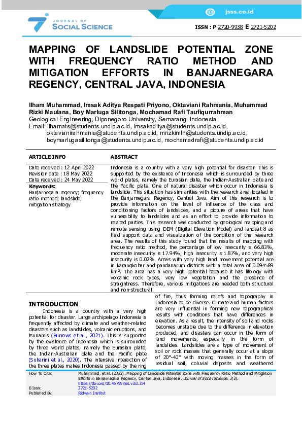 (PDF) Mapping of Landslide Potential Zone with Frequency Ratio Method and Mitigation Efforts in ...