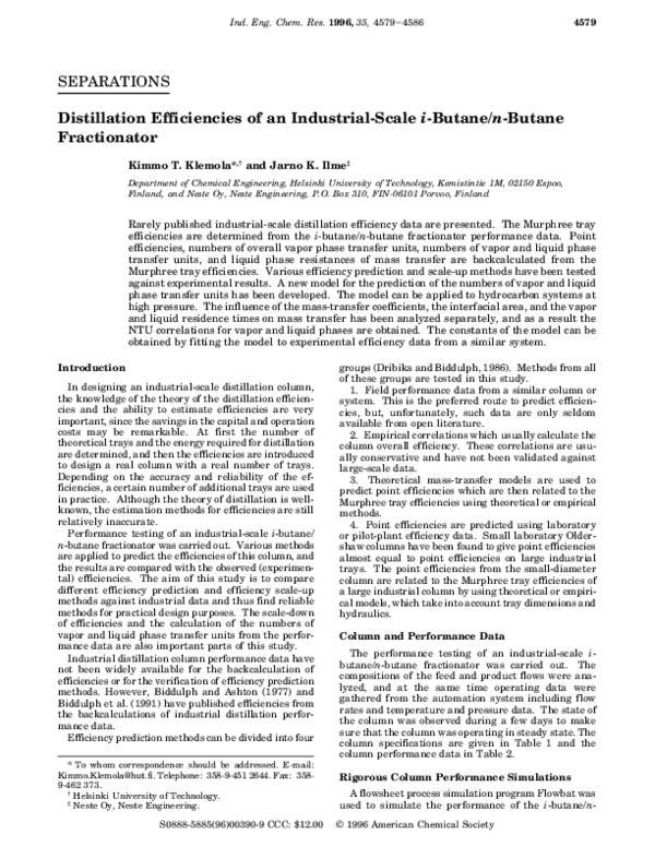 (PDF) Distillation Efficiencies of an Industrial-Scale i -Butane/ n ...