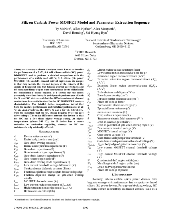 Pdf Silicon Carbide Power Mosfet Model And Parameter Extraction Sequence