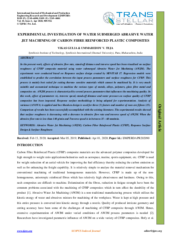 (PDF) Experimental Investigation of Water Submerged Abrasive Water Jet Machining of Carbon Fibre ...