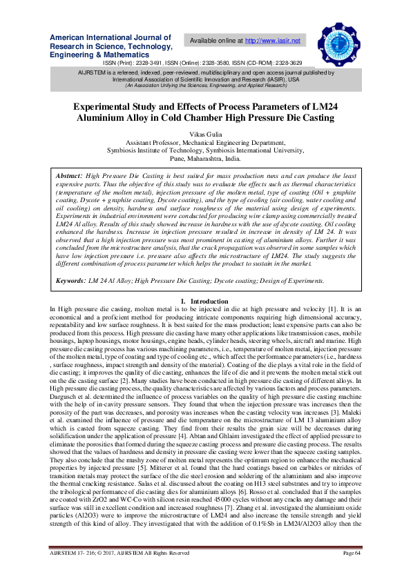 (PDF) Experimental Study and Effects of Process Parameters of LM24 ...