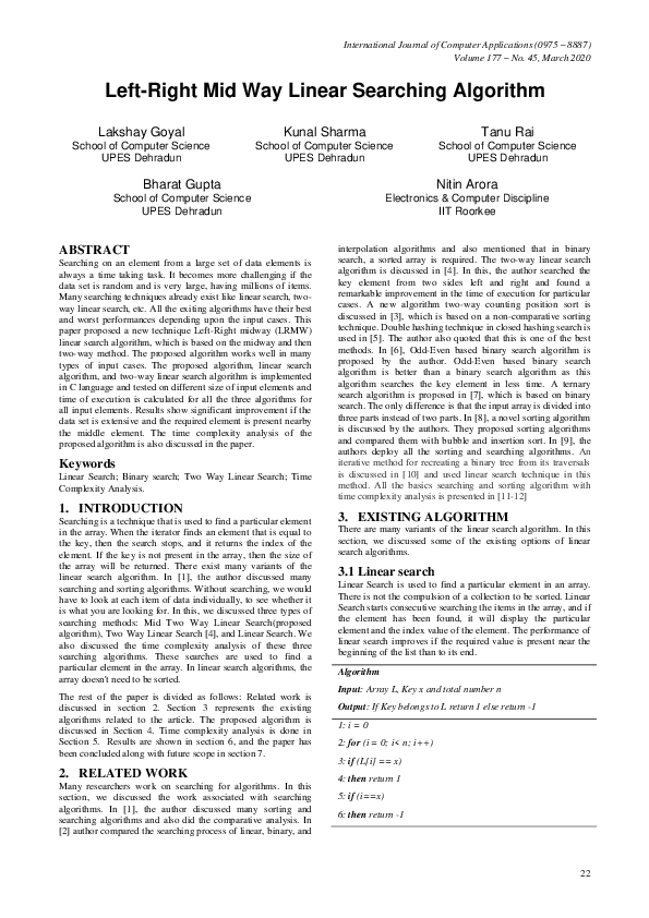 (PDF) Left-Right Mid Way Linear Searching Algorithm