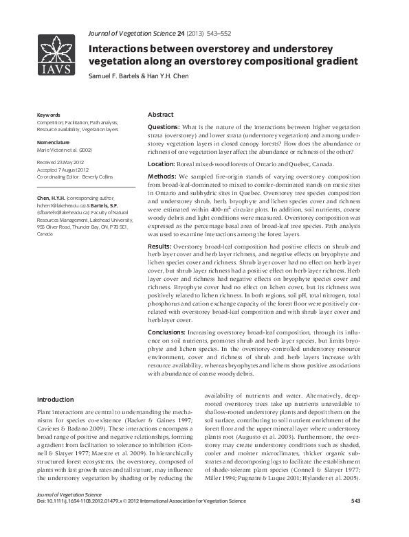 (PDF) Interactions between overstorey and understorey vegetation along ...