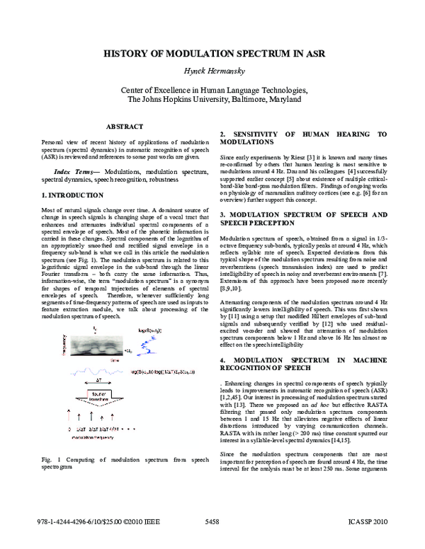 (PDF) History of modulation spectrum in ASR