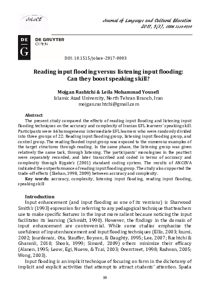 (PDF) Reading input flooding versus listening input flooding: Can they boost speaking skill?