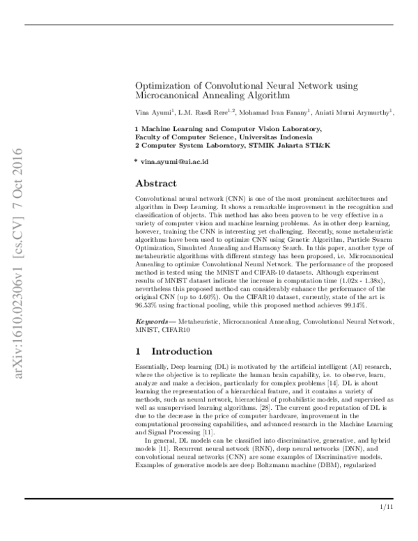 Pdf Optimization Of Convolutional Neural Network Using Microcanonical Annealing Algorithm 0066