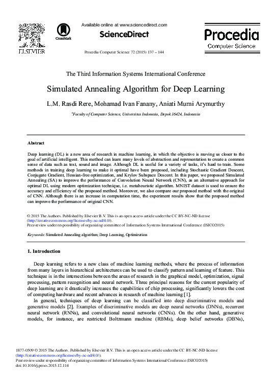 (PDF) Simulated Annealing Algorithm for Deep Learning (PDF) Simulated Annealing Algorithm for Deep Learning