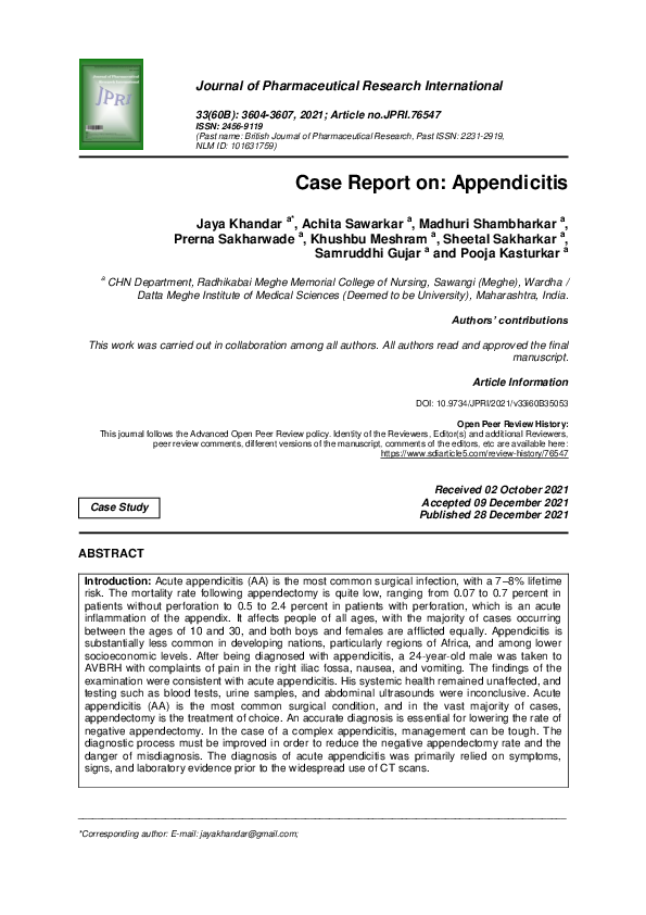 (PDF) Case Report on: Appendicitis