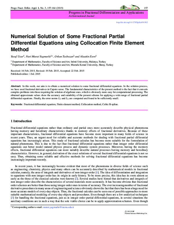 (PDF) Numerical Solution of Some Fractional Partial Differential Equations using Collocation ...