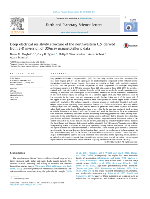(PDF) Deep electrical resistivity structure of the northwestern U.S. derived from 3-D inversion ...