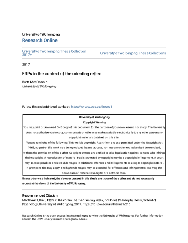 (PDF) ERPs in the context of the orienting reflex