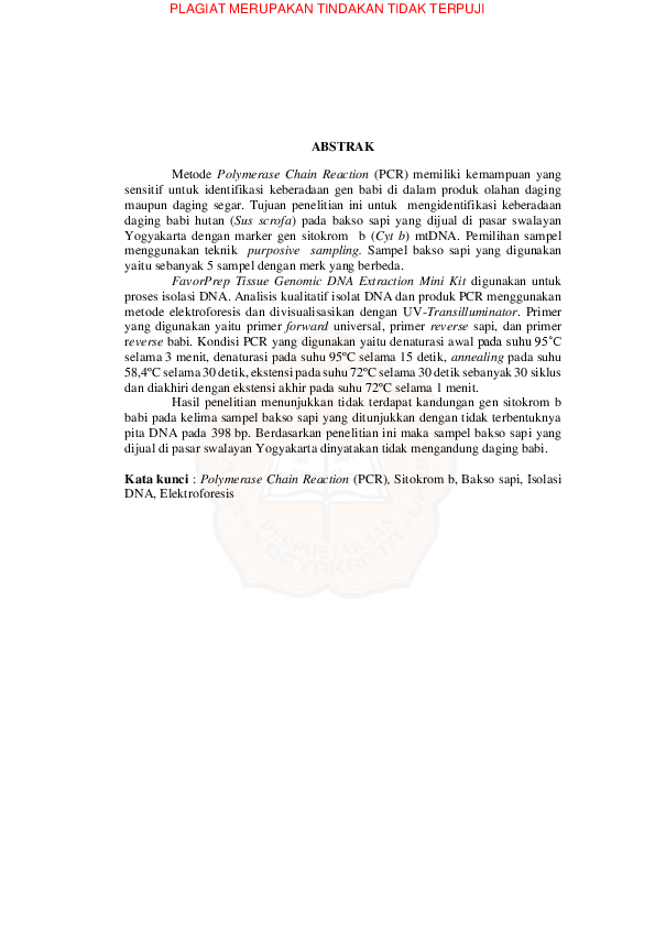 (PDF) Identifikasi Gen Sitokrom B (Cyt b) Babi Hutan Pada Bakso Sapi di ...