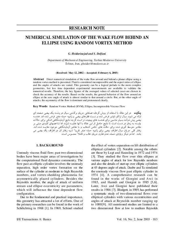 Pdf Numerical Simulation Of The Wake Flow Behind An Ellipse Using