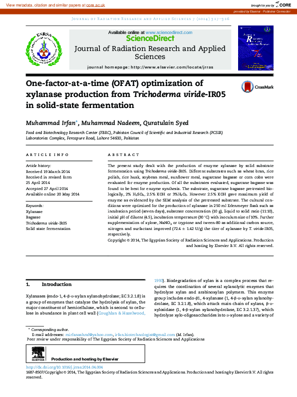 (PDF) One-factor-at-a-time (OFAT) optimization of xylanase production from Trichoderma viride ...