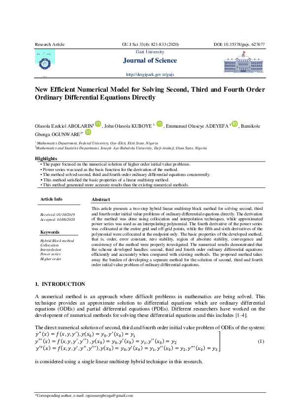 Pdf New Efficient Numerical Model For Solving Second Third And Fourth Order Ordinary