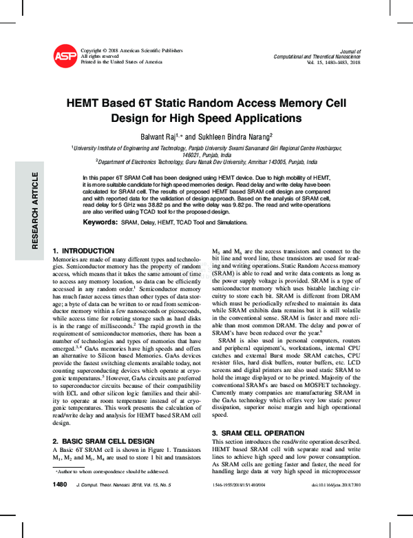 (PDF) HEMT Based 6T Static Random Access Memory Cell Design for High Speed Applications