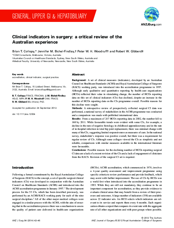 (PDF) Clinical indicators in surgery: a critical review of the ...