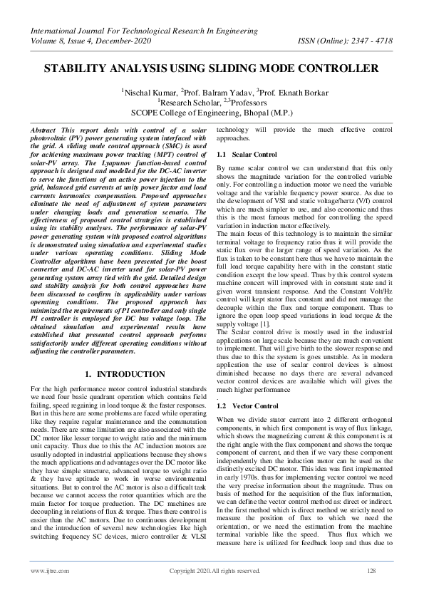 (PDF) Stability Analysis Using Sliding Mode Controller