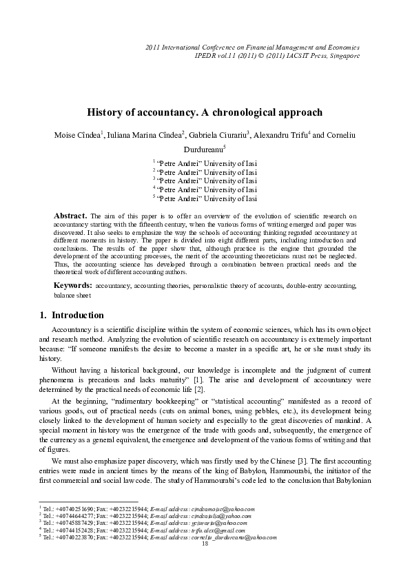 (PDF) History of accountancy. A chronological approach