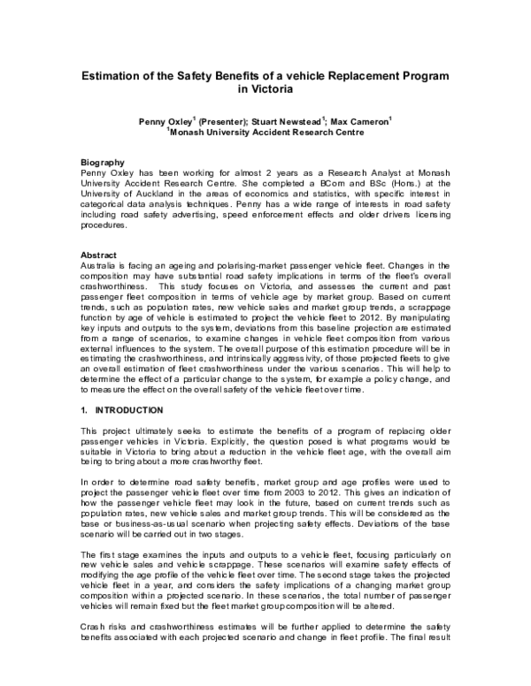 (PDF) Estimation of the safety benefits of a vehicle replacement ...