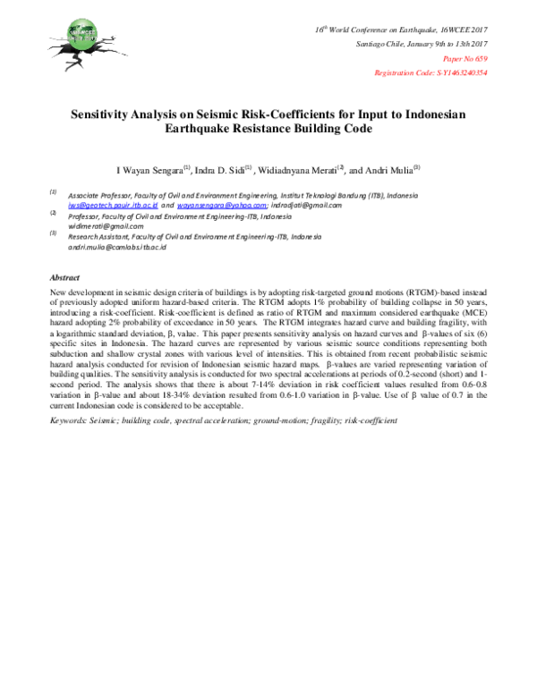(PDF) Sensitivity Analysis on Seismic Risk-Coefficients for Input to Indonesian Earthquake ...