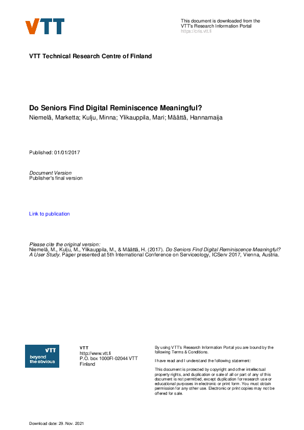 (PDF) Do Seniors Find Digital Reminiscence Meaningful?: A User Study