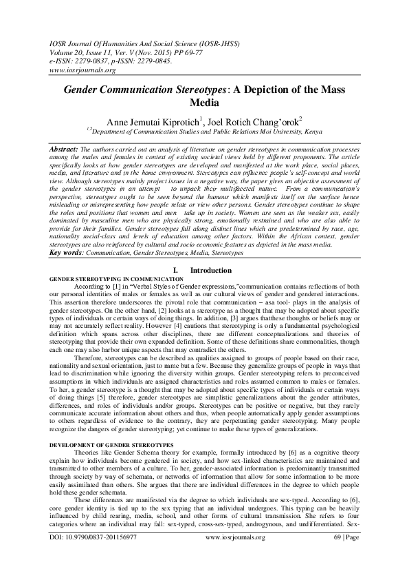 (PDF) Gender Communication Stereotypes: A Depiction of the Mass Media