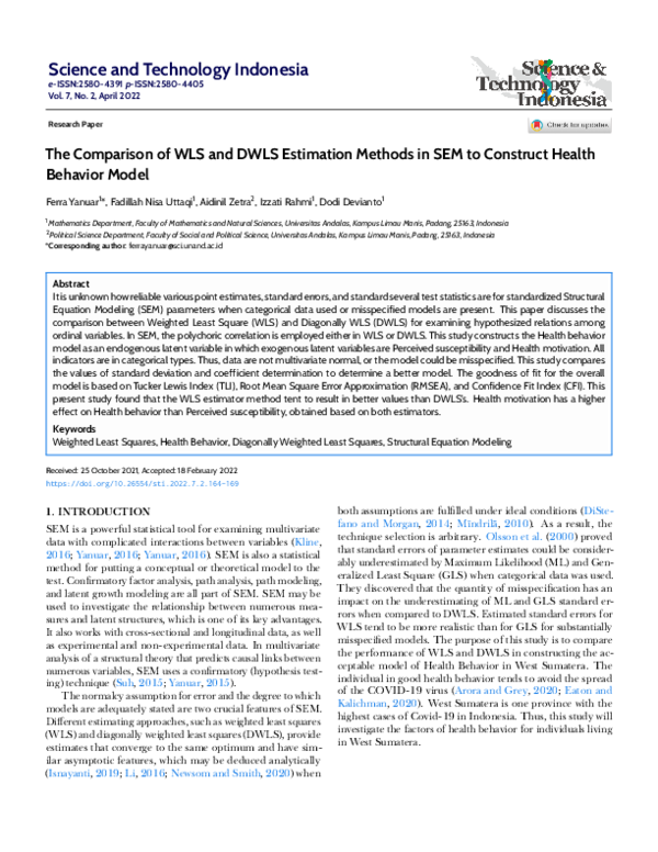 Pdf The Comparison Of Wls And Dwls Estimation Methods In Sem To