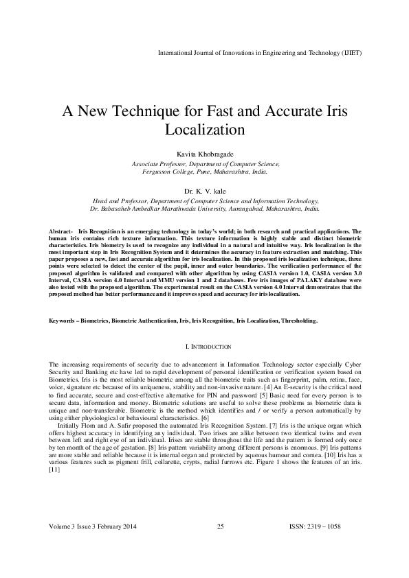 (PDF) A New Technique for Fast and Accurate Iris Localization