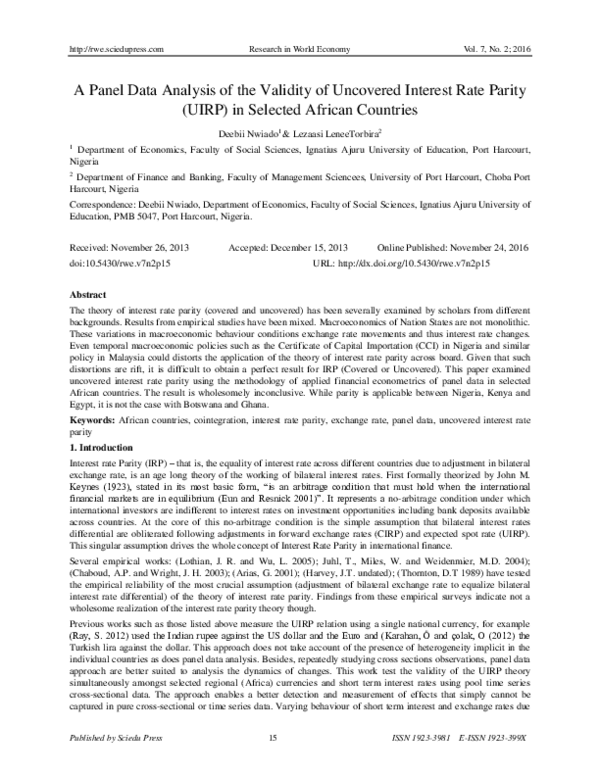 (PDF) A Panel Data Analysis of the Validity of Uncovered Interest Rate ...