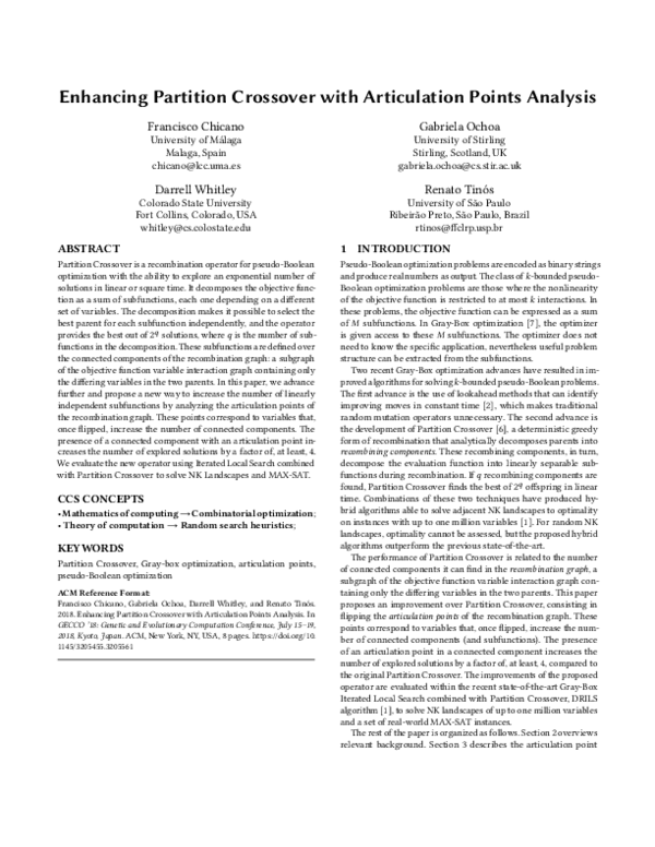 (PDF) Enhancing partition crossover with articulation points analysis