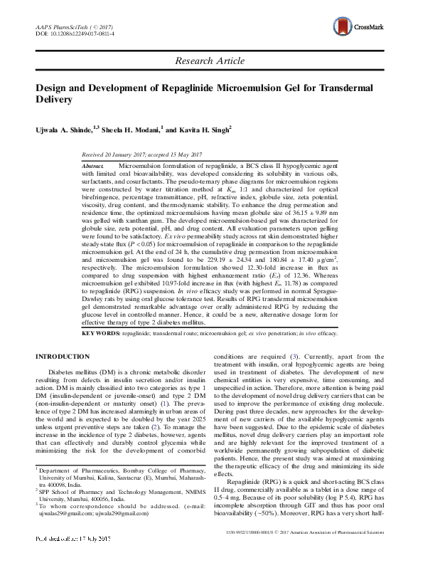 (PDF) Design and Development of Repaglinide Microemulsion Gel for ...