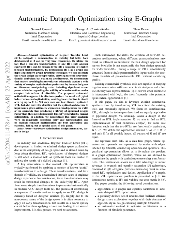 (PDF) Automatic Datapath Optimization using E-Graphs