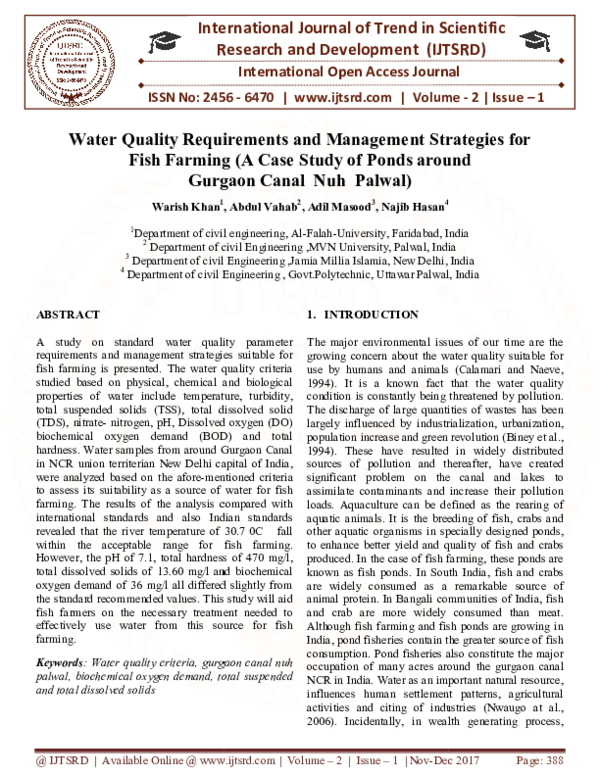 (PDF) Water Quality Requirements and Management Strategies for Fish Farming A Case Study of ...