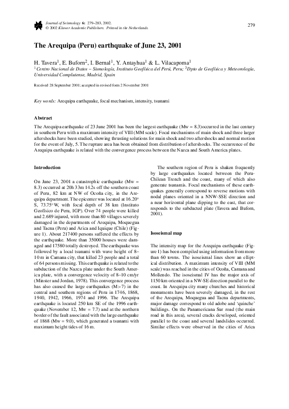 (PDF) The Arequipa (Peru) earthquake of June 23, 2001