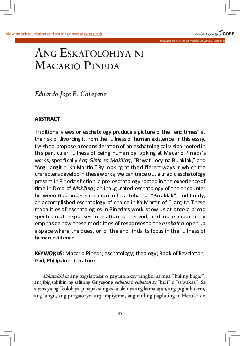 (PDF) Ang Eskatolohiya ni Macario Pineda