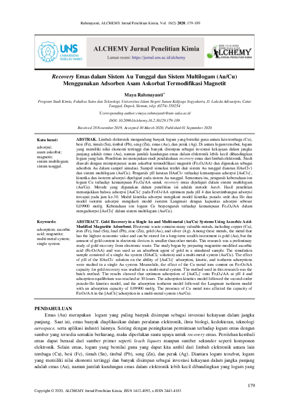 (PDF) Recovery Emas dalam Sistem Au tunggal dan Sistem Multilogam (Au ...