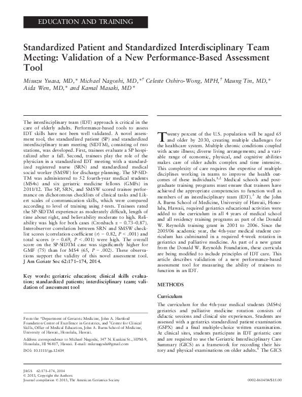 (PDF) Standardized Patient and Standardized Interdisciplinary Team Meeting: Validation of a New ...
