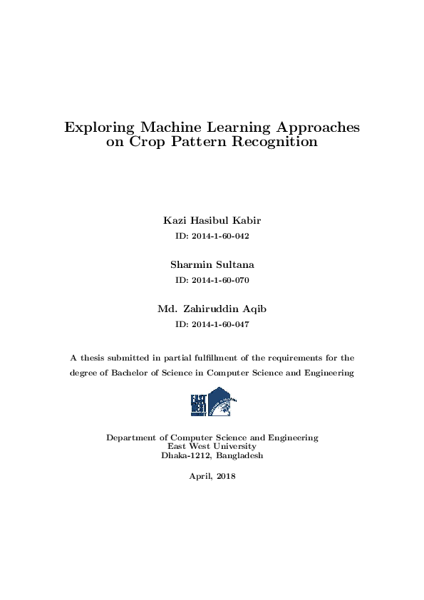 Pdf Exploring Machine Learning Approaches On Crop Pattern Recognition