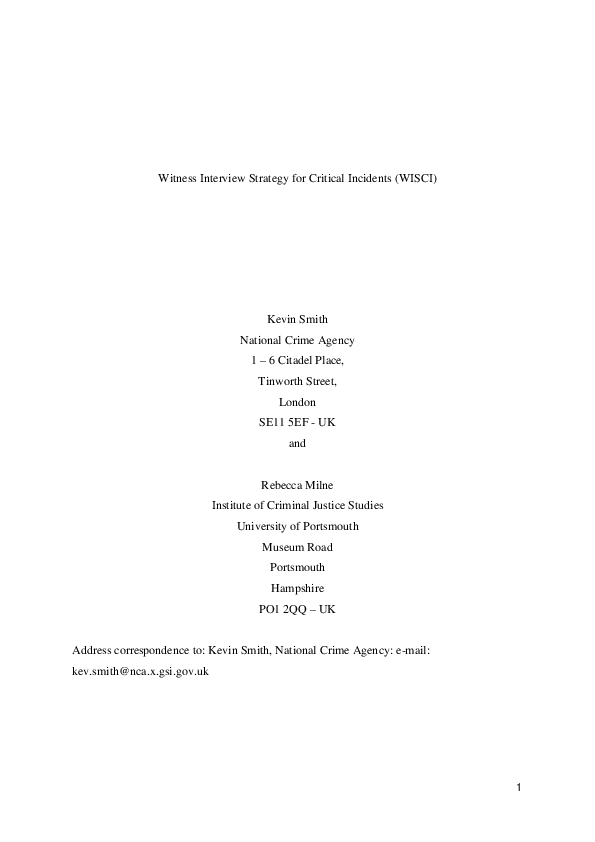 (PDF) Witness interview strategy for critical incidents (WISCI)