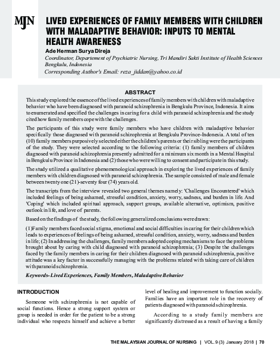 (PDF) Lived Experiences of Family Members with Children with Maladaptive Behavior: Inputs to ...